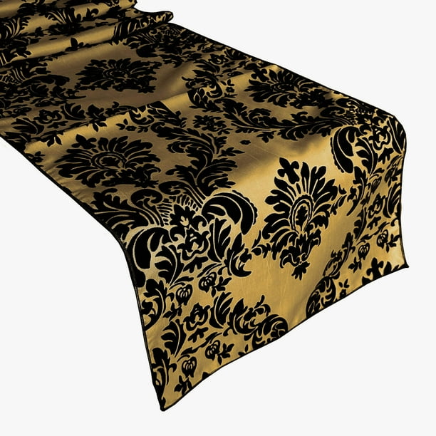 Flocked Damask Table Runner Gold - Walmart Business Supplies