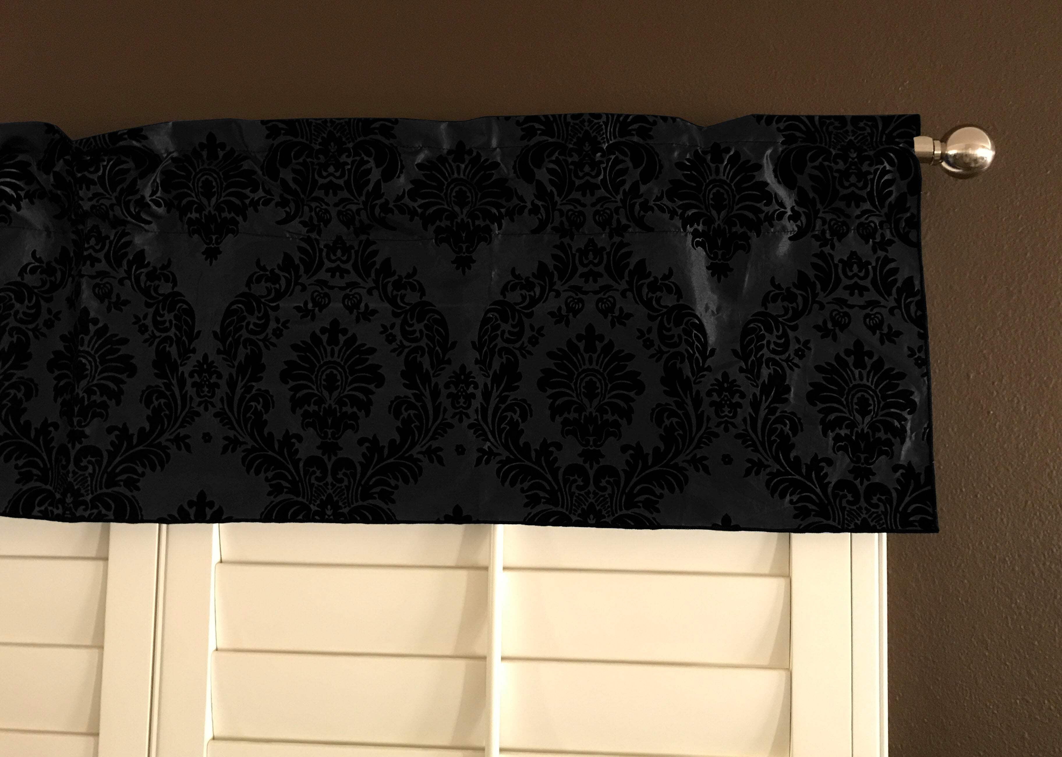 Flocked Damask Window Valance 58" Wide Black on Black - Walmart.com