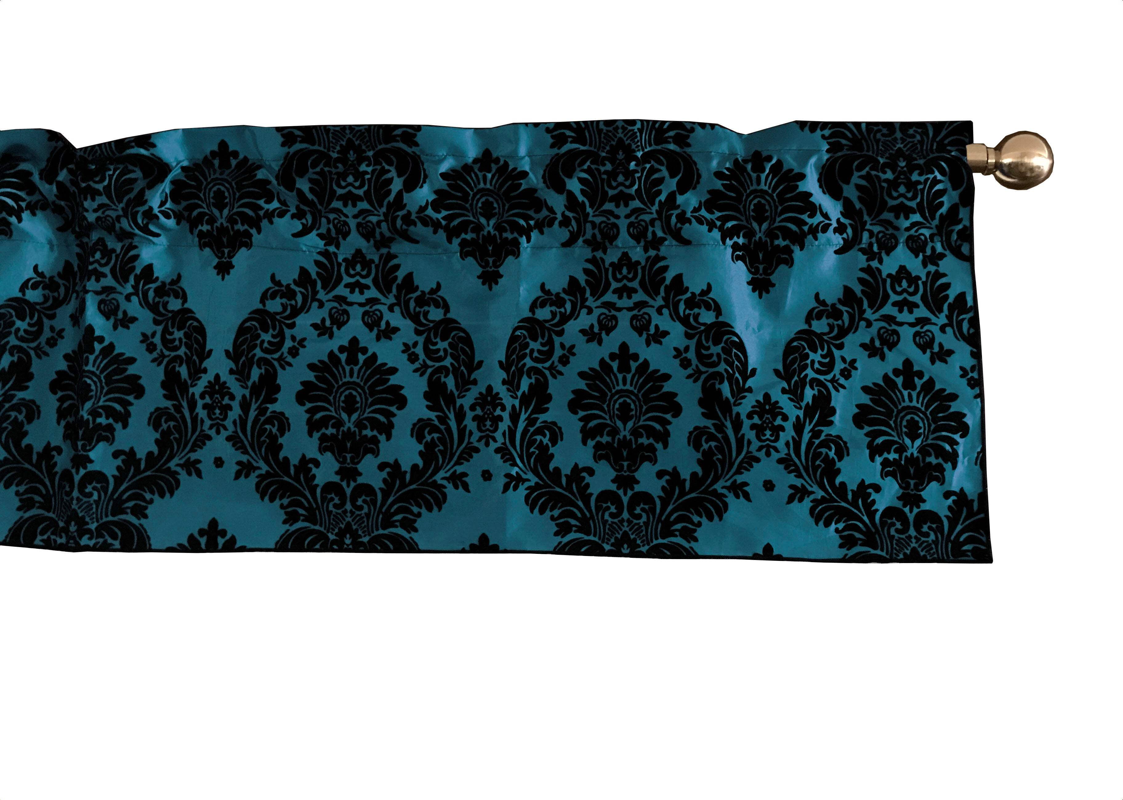 Flocked Damask Window Valance 58" Wide Blue Teal - Walmart.com