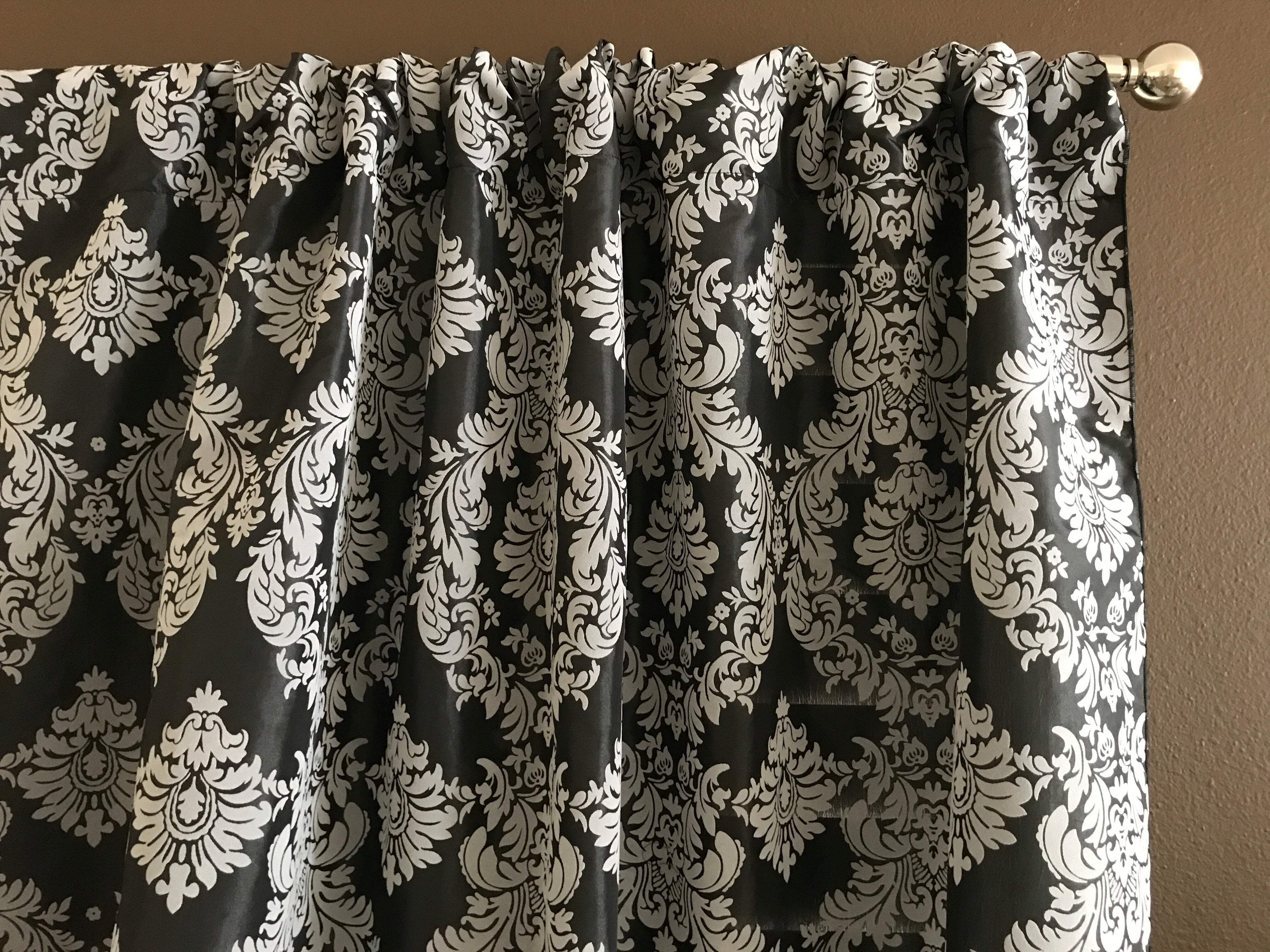 Flocked Damask Window Valance 58" Wide Grey on Black - Walmart.com