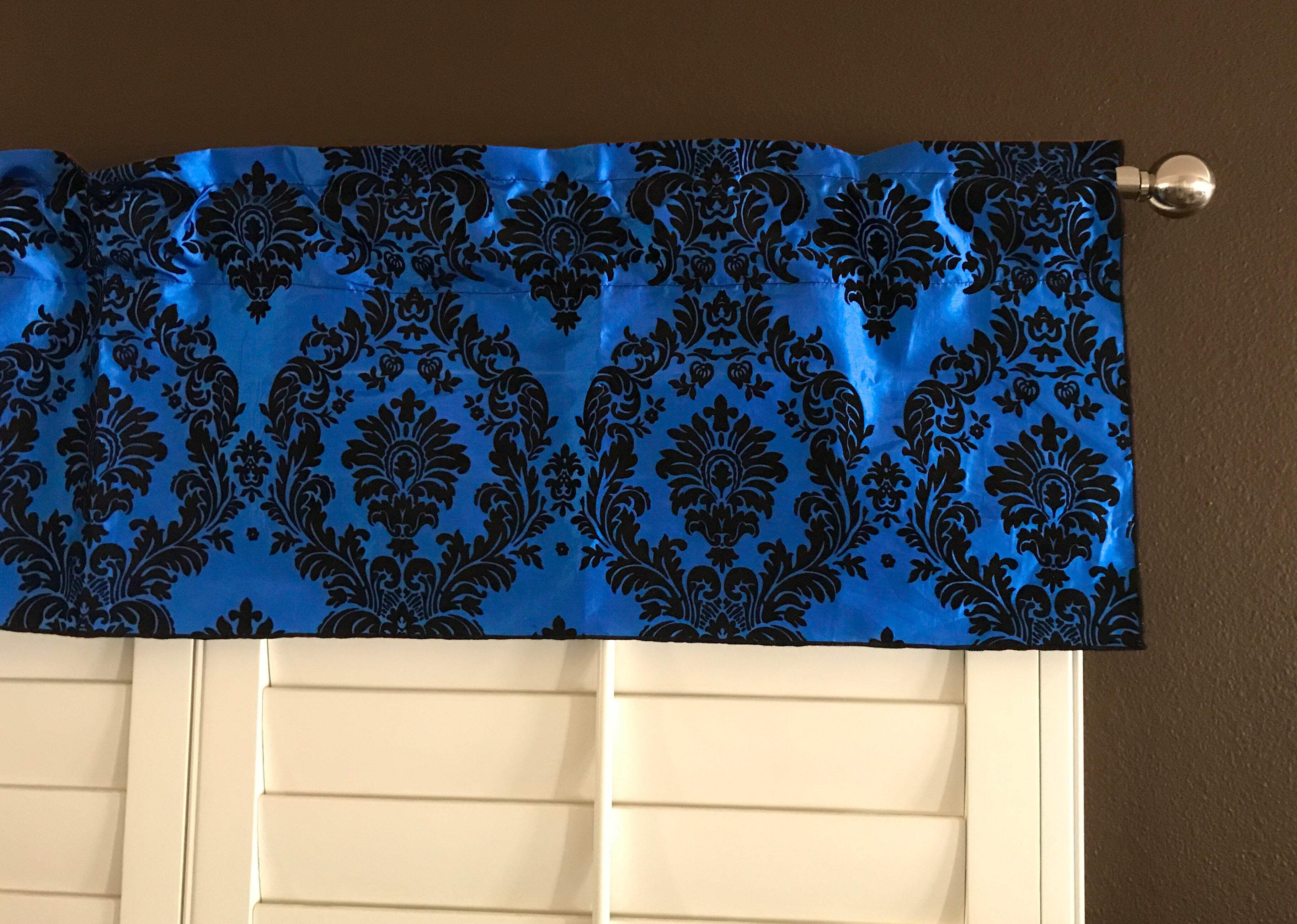 Flocked Damask Window Valance 58" Wide Royal Blue - Walmart Business ...