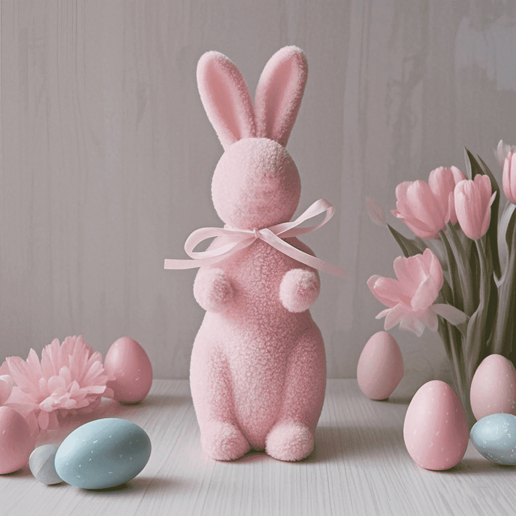 Flocked Easter Bunny Decor - Flocking Rabbit with Bow tie Tabletop ...