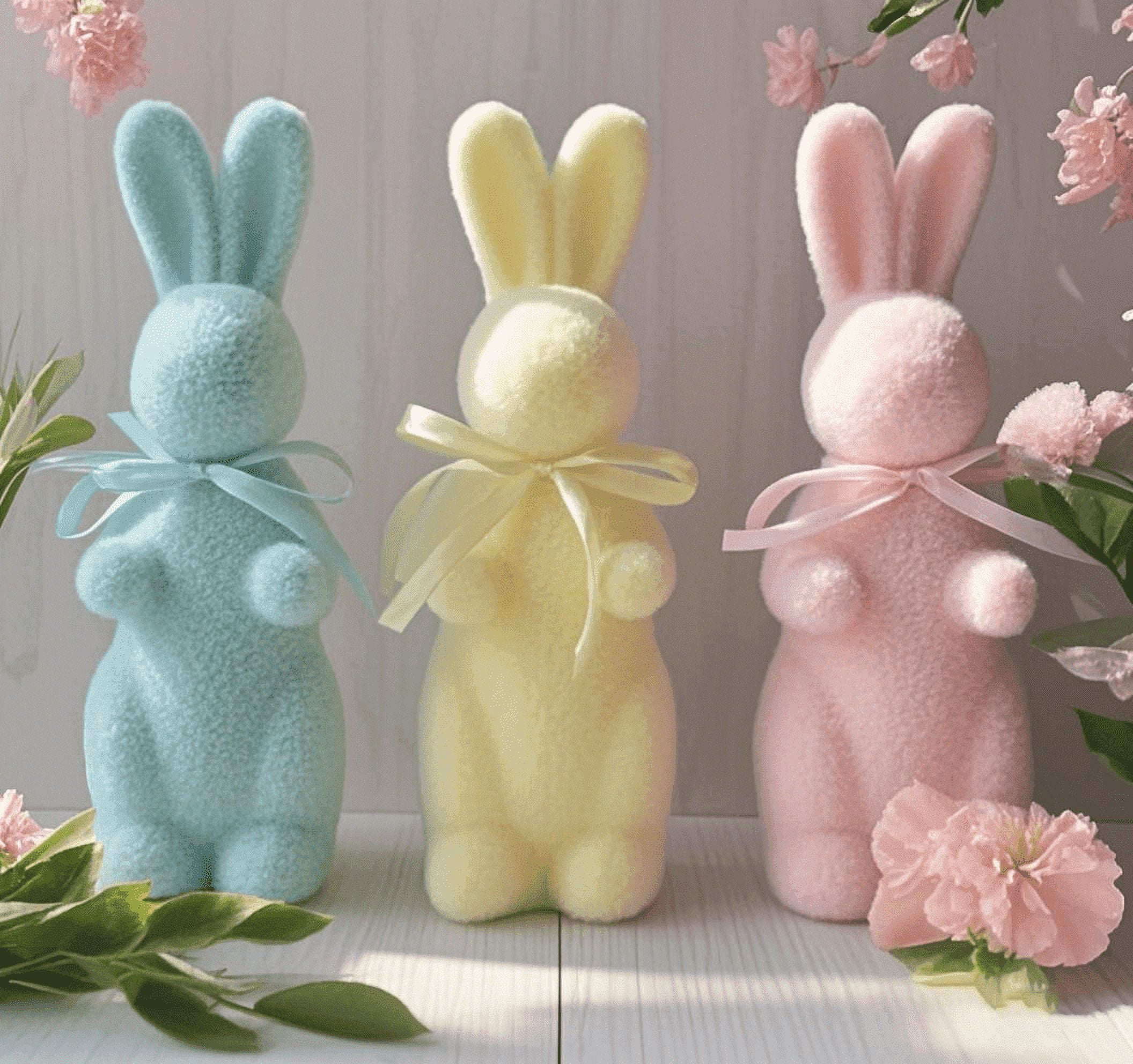 Flocked Easter Bunny Decor - Flocking Rabbit with Bow tie Tabletop ...