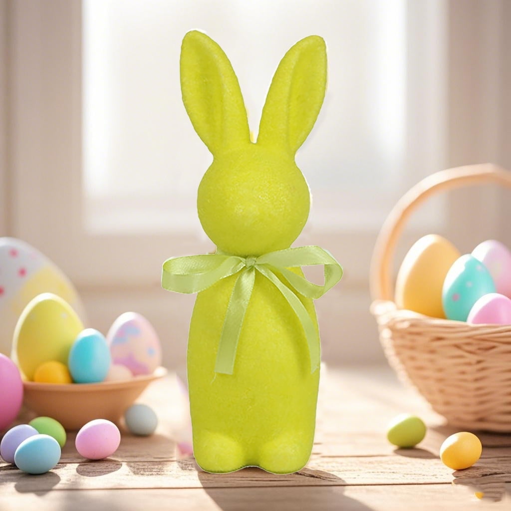 Flocked Easter Bunny Decor - Flocking Rabbit with Bow tie Tabletop ...