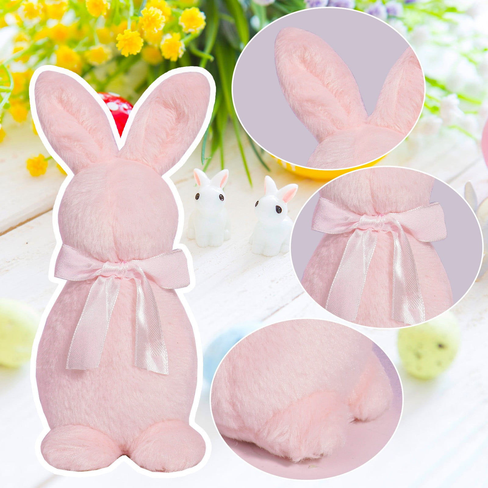 Flocked Easter Bunny Decorations, Pastel Moss Covered Rabbit Figurines ...