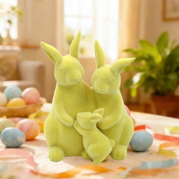 Flocked Easter Rabbit Family Figurine (2 Adults + 1 Baby) - Soft Cozy ...