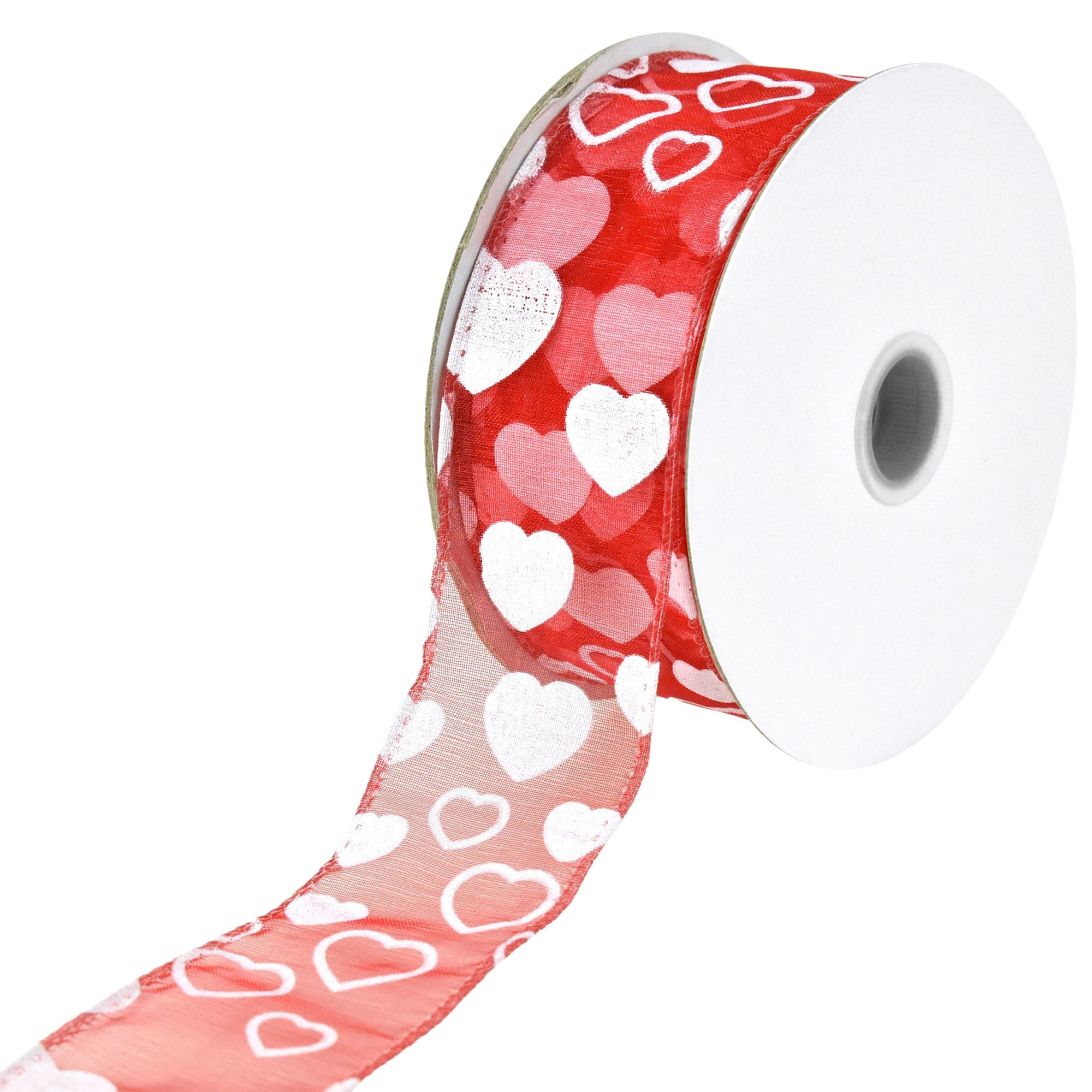 Flocked Heart Organza Ribbon Wired Edge, 1-1/2-inch, 25-yard, Red ...