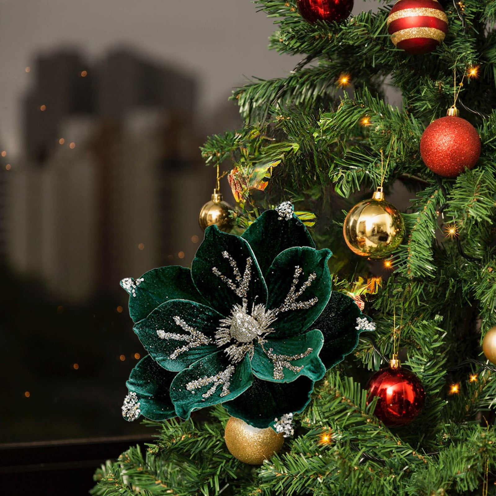 Flocked Magnolia Flower under $5! Xqxayjr 24CM Flocked Christmas ...