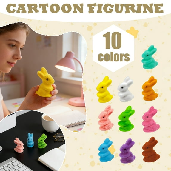 Flocked Rabbit Figurine Decorative Animal Ornament Fuzzy Texture Home ...