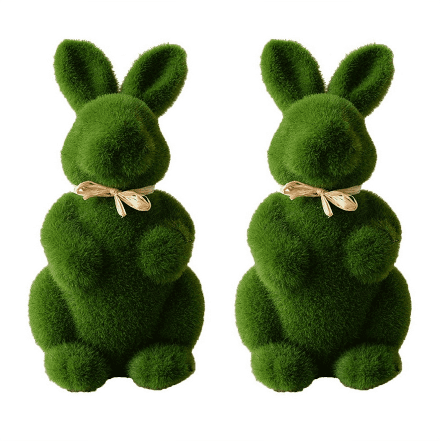 Flocked Rabbit Statue Easter Moss Bunny Figurine, Easter Moss Flocking ...
