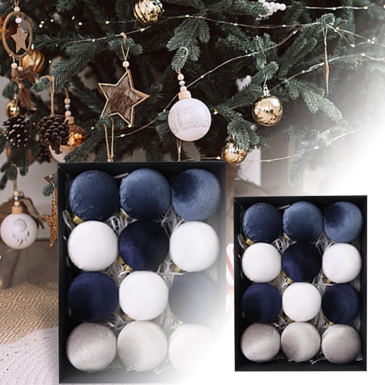 Flocked Velvet Christmas Balls Ornaments - Shatterproof Neutral Hanging ...