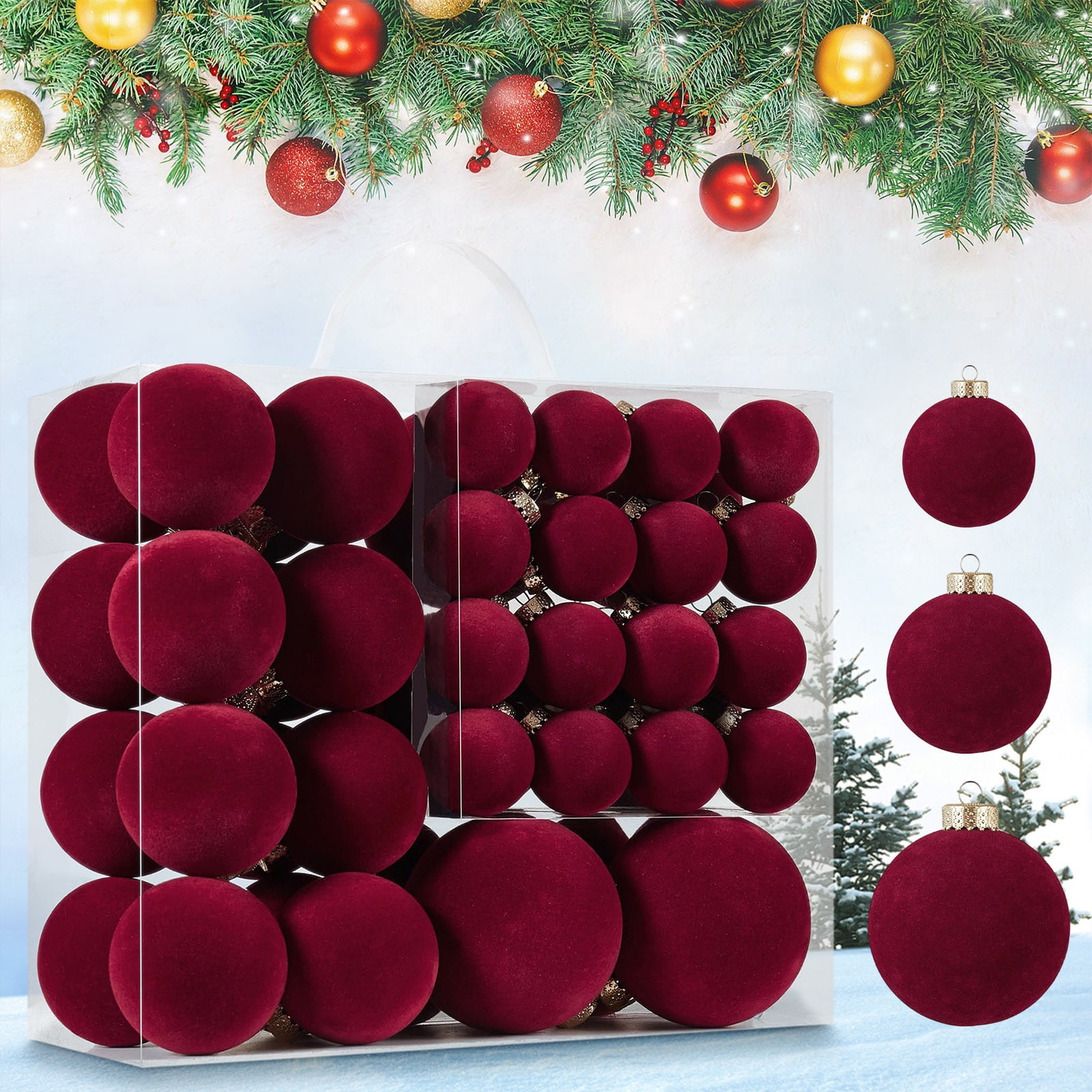 Flocked Velvet Ornaments, Christmas Balls, 46 Pcs Brown Flocked Plastic ...