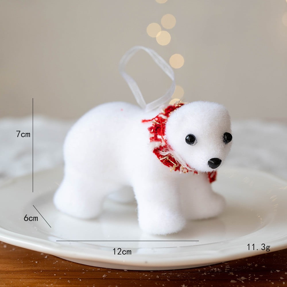 Flocked White Bear Christmas Tree Ornament - Cute Small Bear Pendant ...