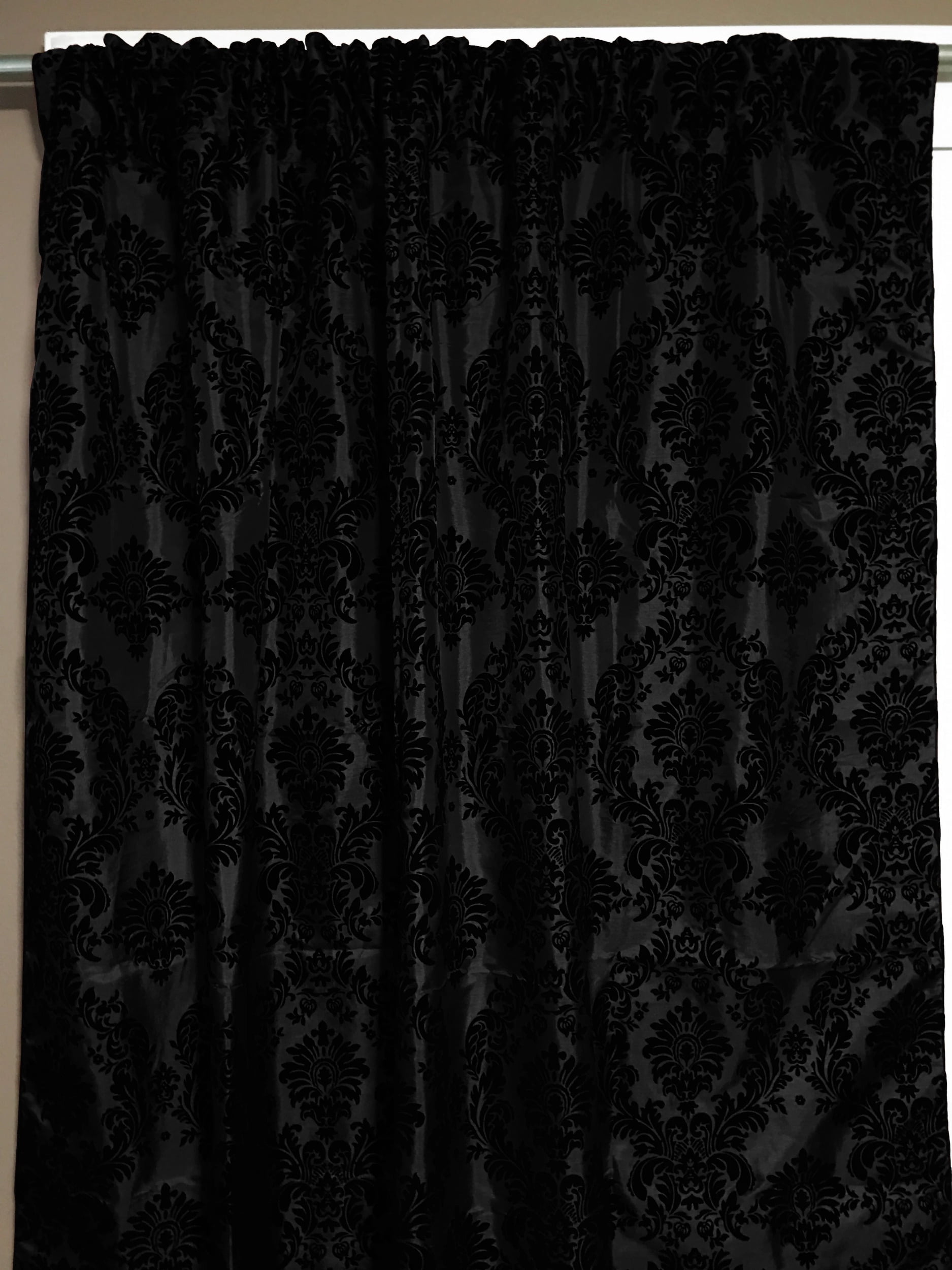 Flocking Damask Taffeta Window Curtain 56 Inch Wide Black on Black ...
