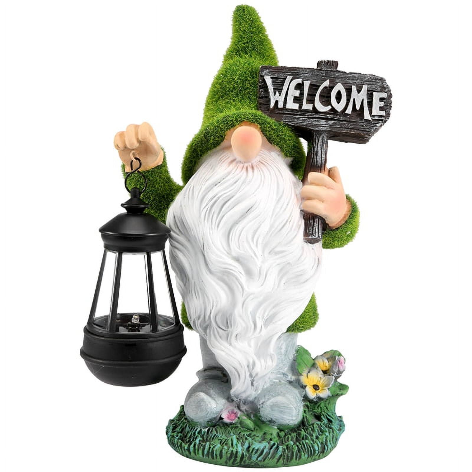 Flocking Gnome Solar Garden Statues Outdoor Decor Flocked Gnome with ...