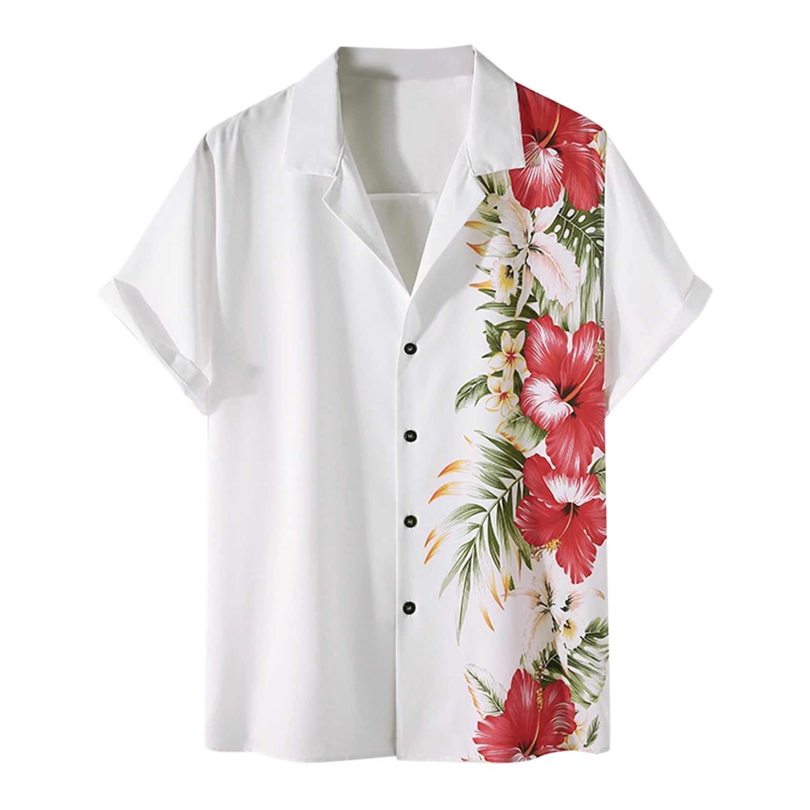 Floenr Plus Size Hawaiian Men's Shirt, Polyester XXL, Short Sleeve ...