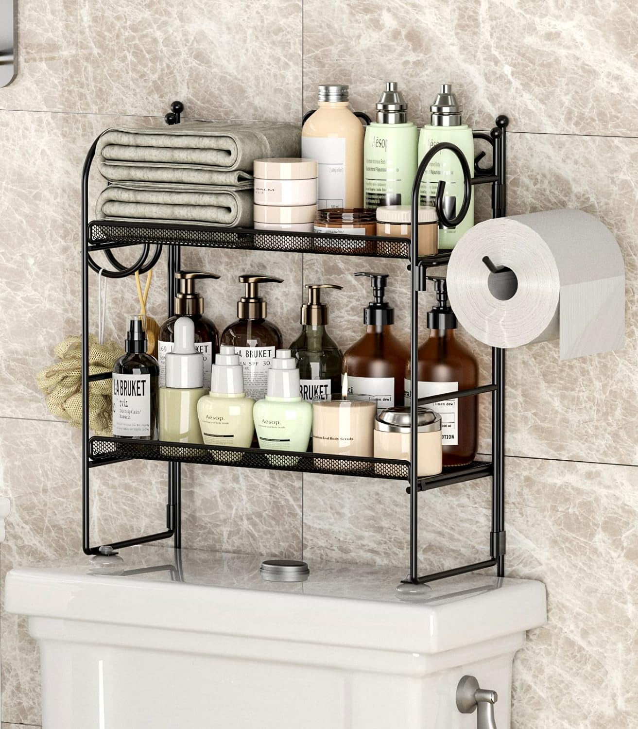 Flolding Over Toilet Storage - No Assembly Bathroom Organizer Shelf ...