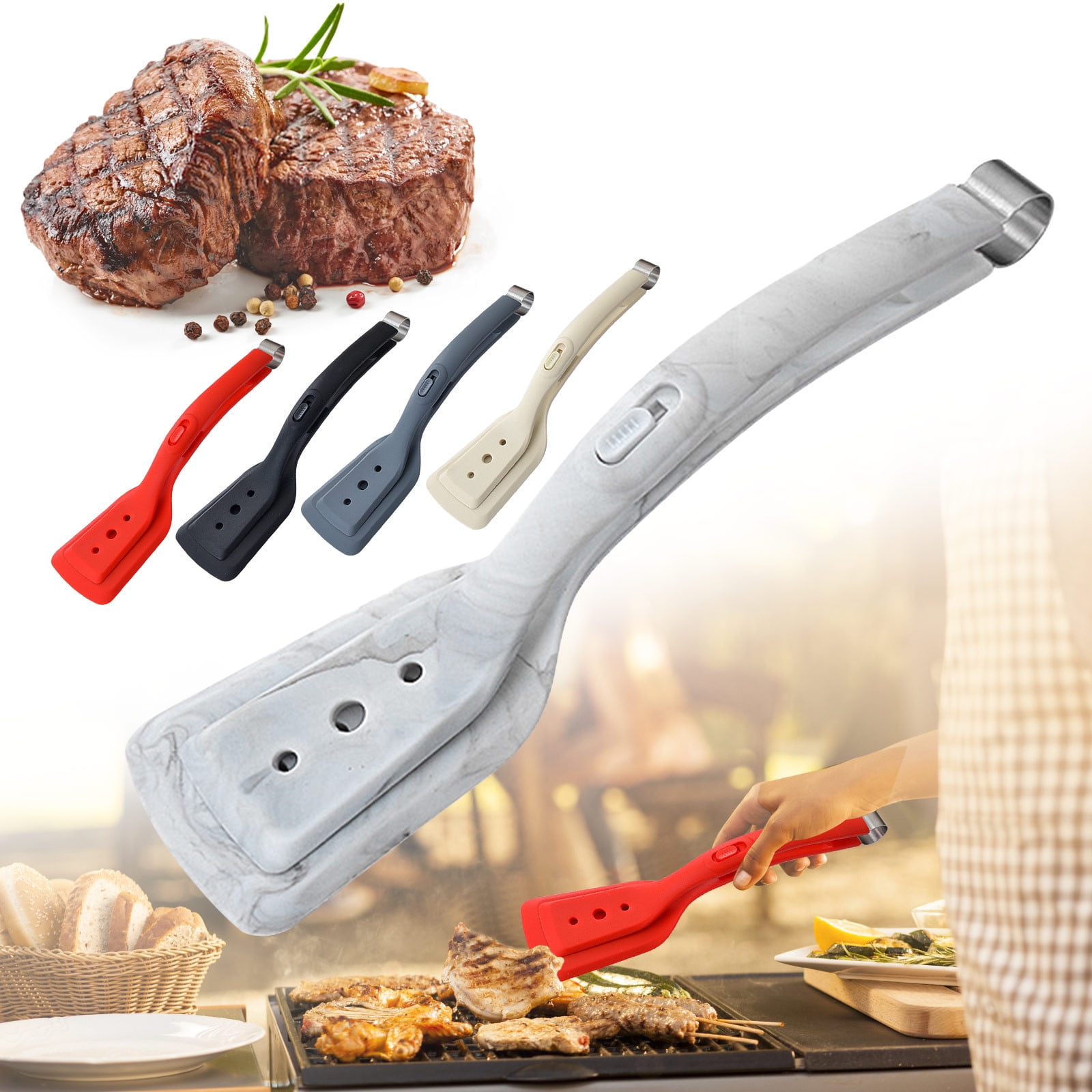 Floleo 2 In 1 Egg Spatula,Spatula Tongs Steak Clamp Anti-Scald Double ...