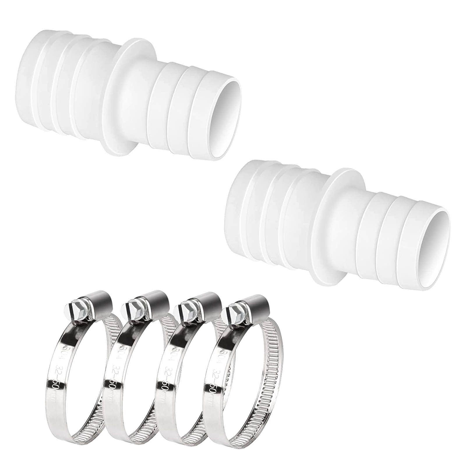 Floleo 2PCS Pool Hose Adapter Coupling with 4PCS Stainless Steel Clamps ...