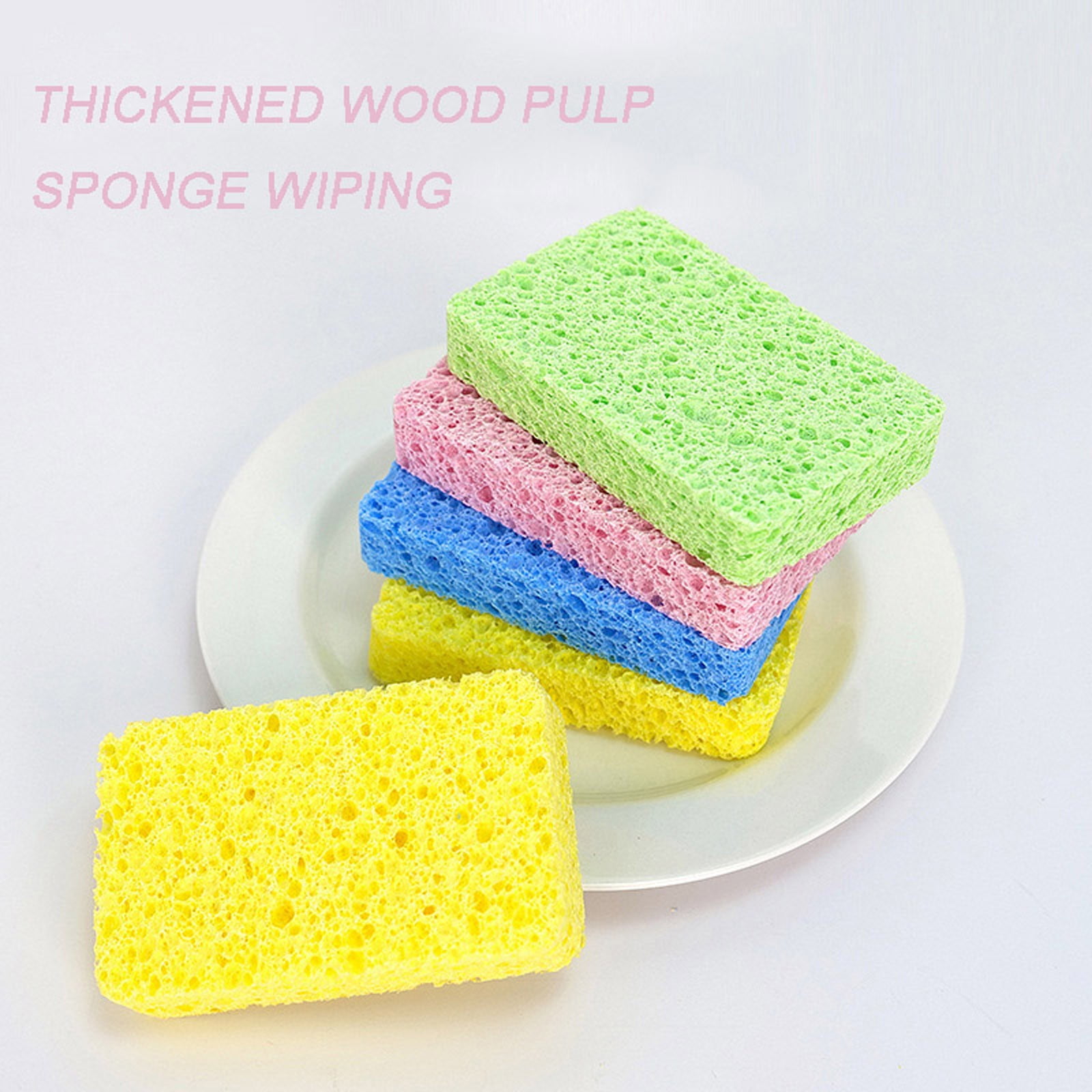 Floleo 5pc Wood Pulp Sponge for Kitchen Cleaning, Non-Scratch Dish ...