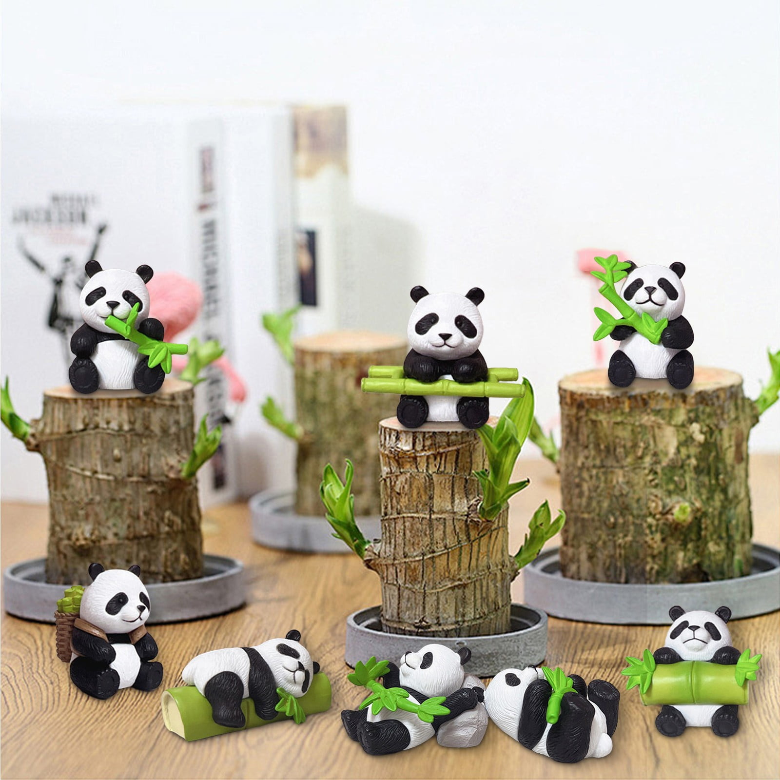 Floleo 8 PCS Solid Panda Figurines Set,Cute Little Pandass Ornaments ...