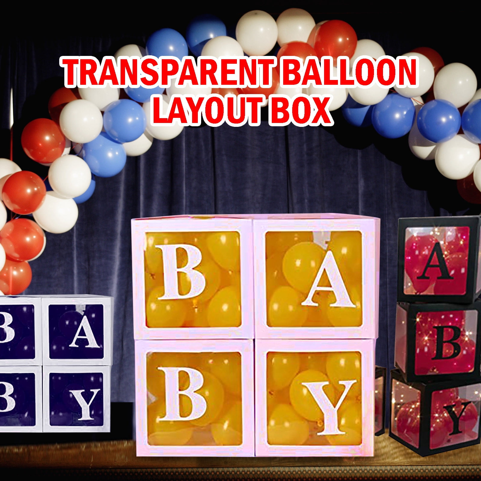Floleo Baby Boxes With Letters For Baby Shower,4 Transparent Balloon ...