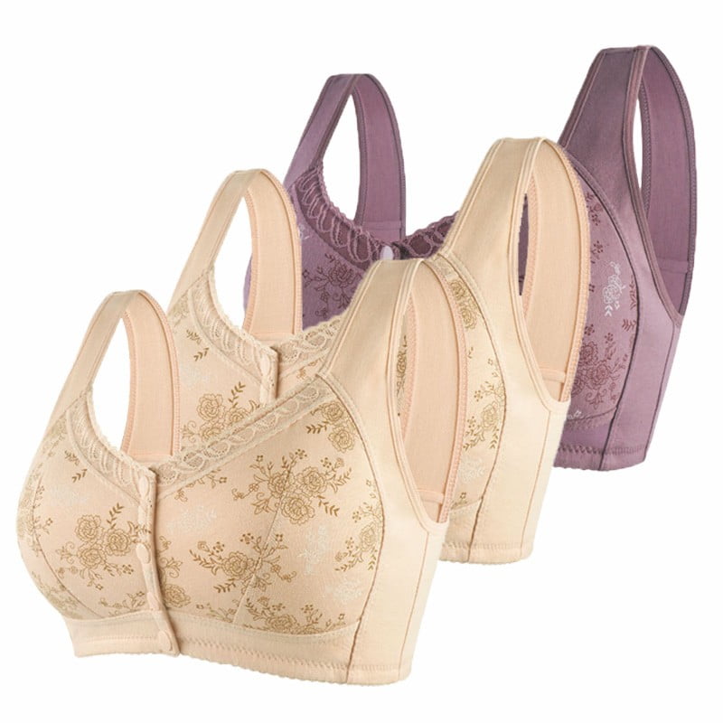 Floleo Bras Clearance Front Button No Rims Extra-Elastic Wirefree Plus ...