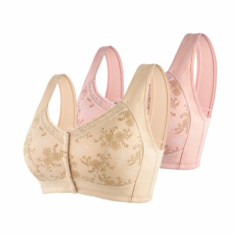 Floleo Bras Clearance Front Button No Rims Extra-Elastic Wirefree Plus ...