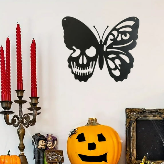 Floleo Butterfly Metal Wall Art Skull Decor Wall Hanging Plaques ...