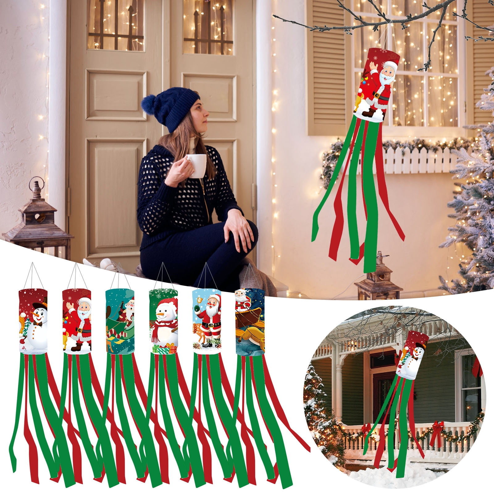 Fnochy Christmas Banner Front Porch Christmas Windsock Flag Windsock ...
