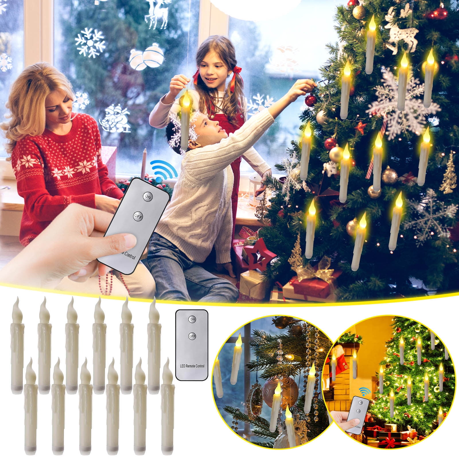 Floleo Christmas Floating Taper Candle 12Pcs With Remote Control ...