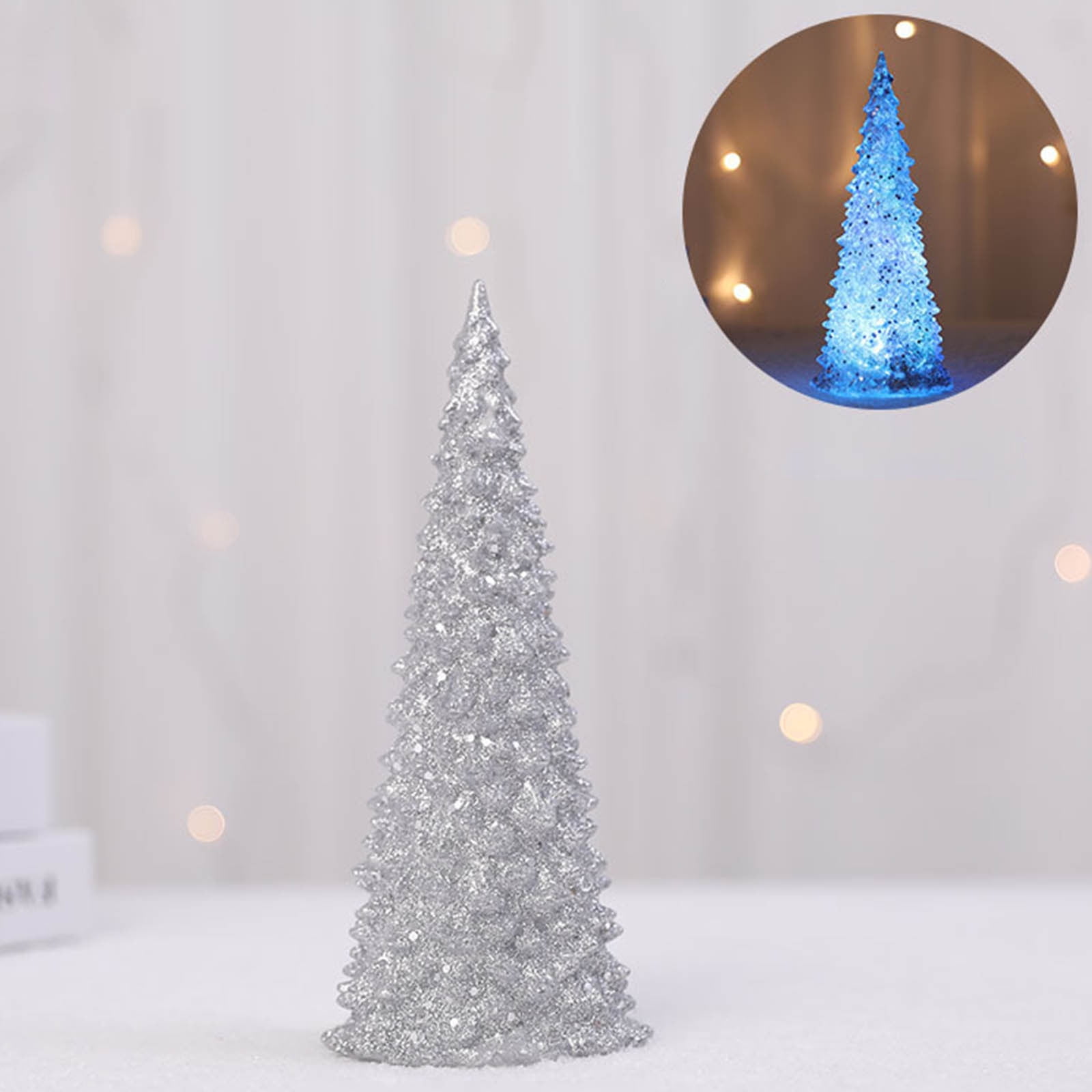 Floleo Christmas Lighted Glass Christmas Tree Figurine Changing LED ...
