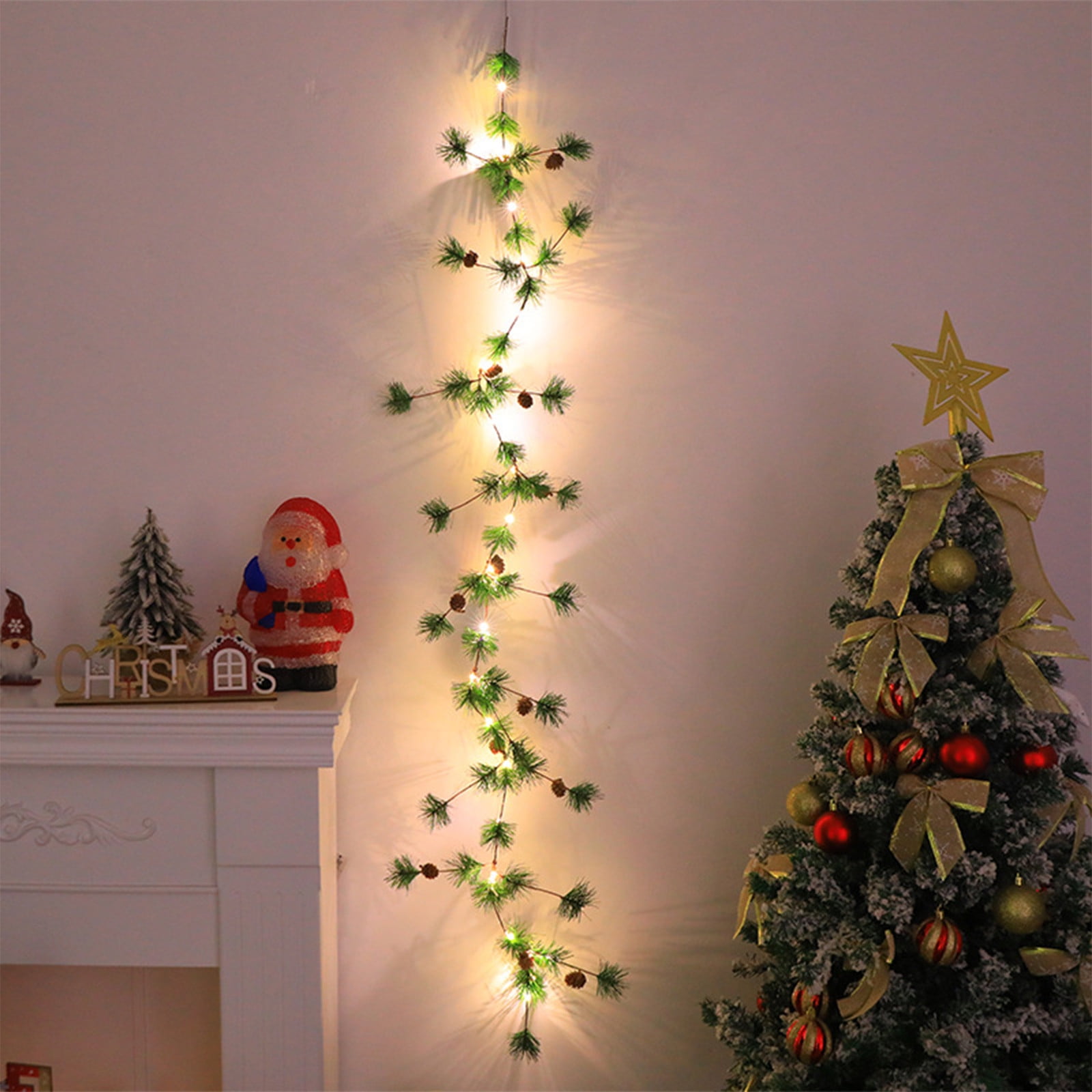 Floleo Christmas Pine Cone Lights, Battery Operated Garland Lights ...