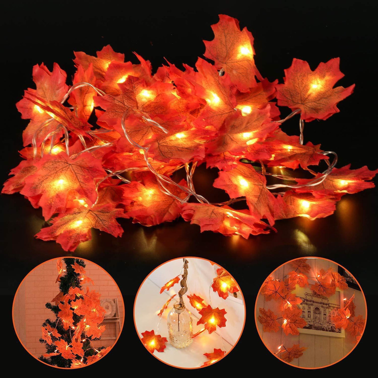 Floleo Christmas Thanksgiving Maple Leaf String Lights, Total LED ...