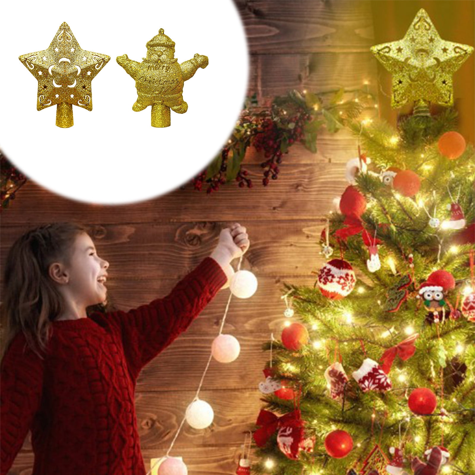 Floleo Christmas Tree Topper Lighted Star Tree Topper Projector Lights ...