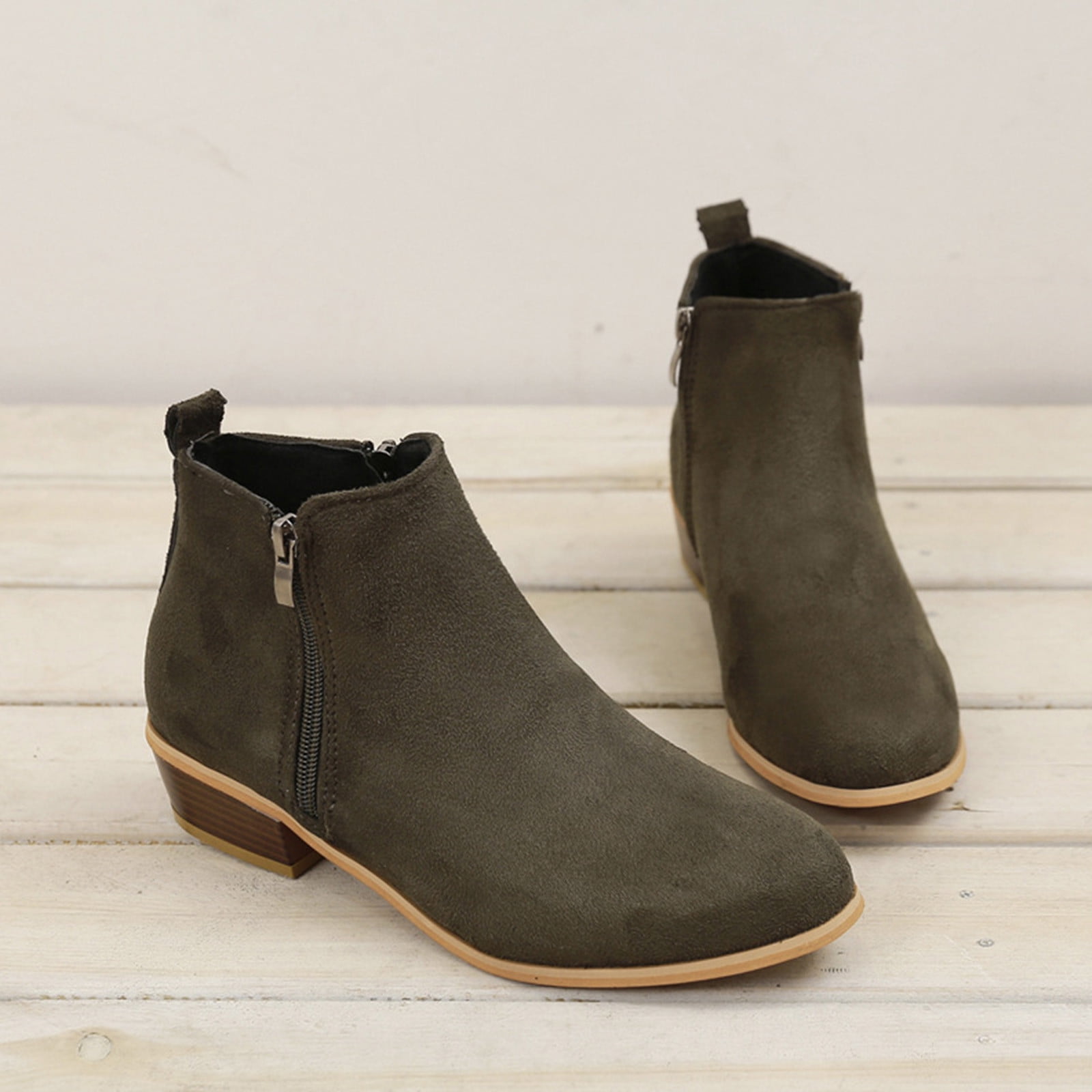 Floleo Clearance Women Ankle Boots Square Toe Low Heel Casual Female ...