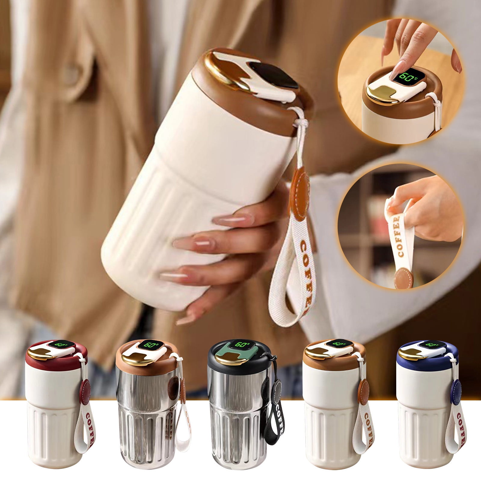 Floleo Coffee Cup With Temperature Display, Portable Reusable Stainless ...