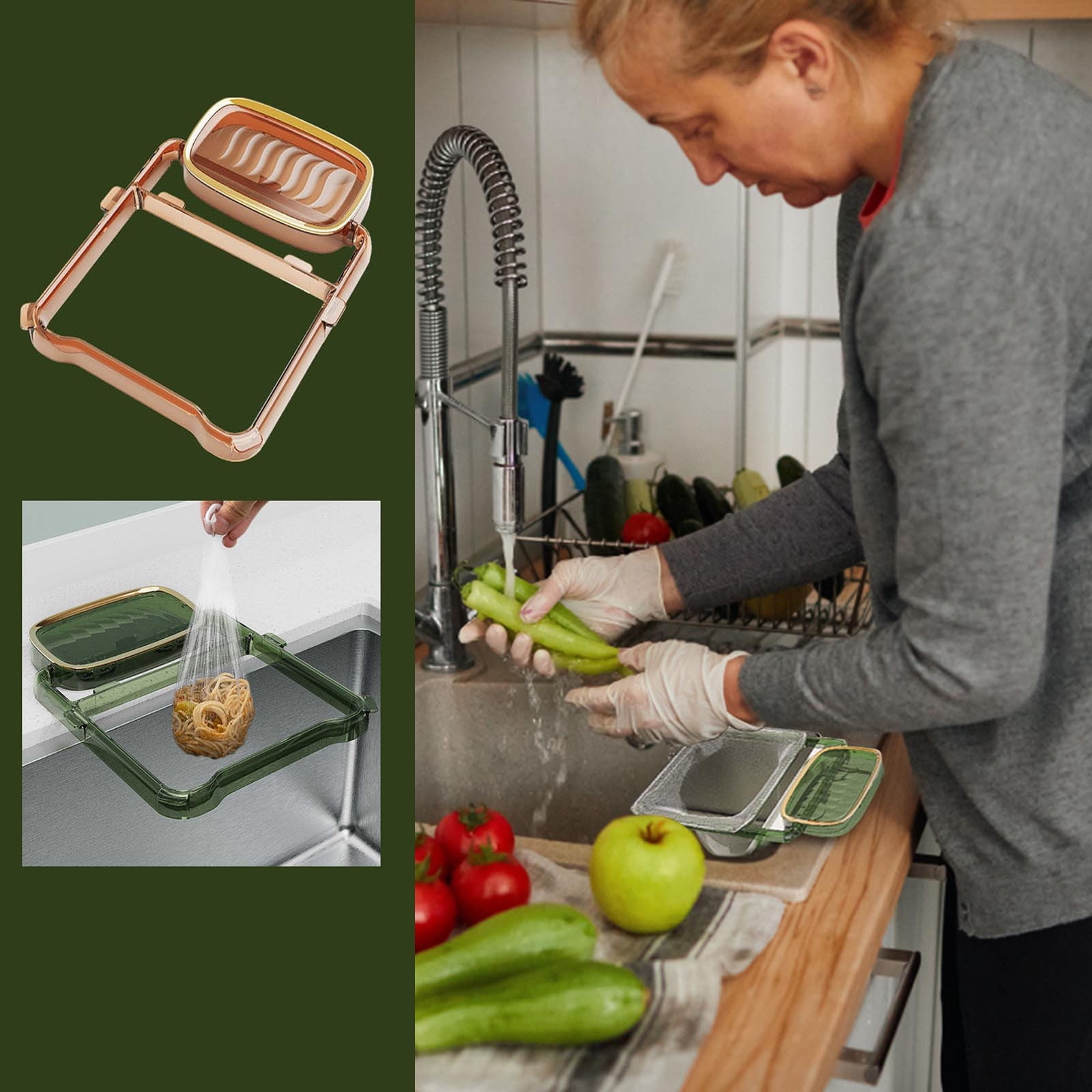 Floleo Foldable Sink Filter Basket - Portable Kitchen Strainer with ...