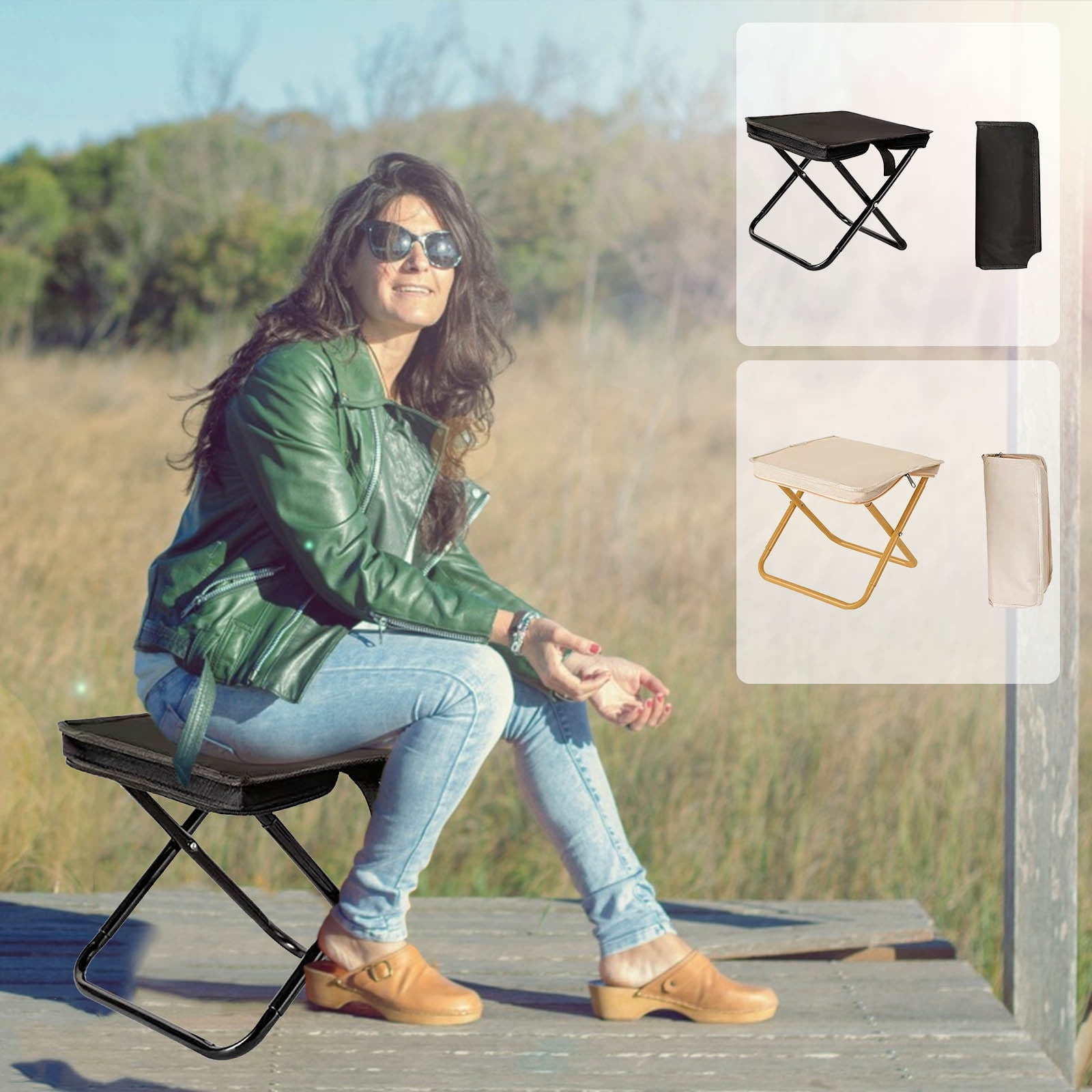 Floleo Folding Camping Stool, Portable Collapsible Camp Stool, Folding ...