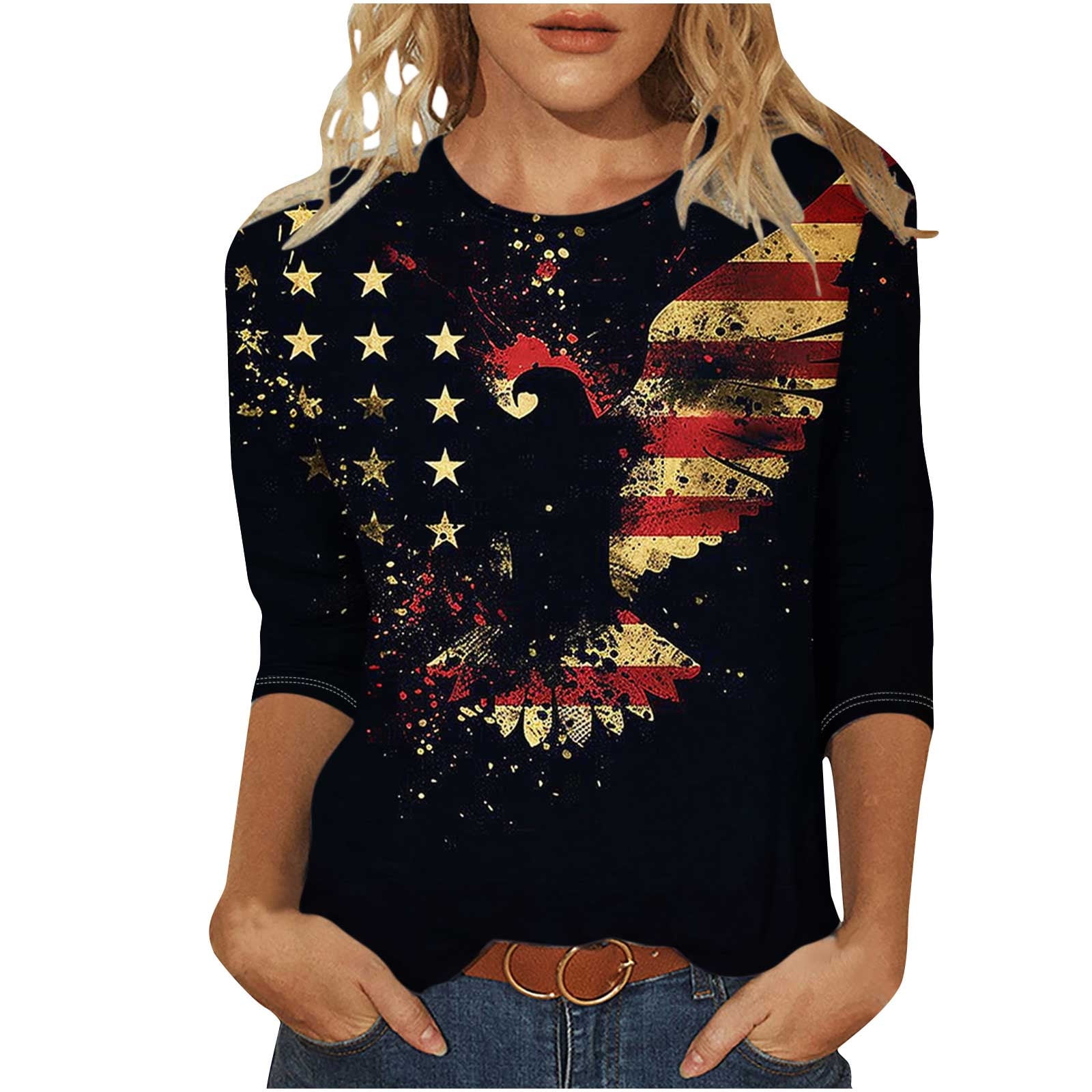 Floleo Fourth of July Patriotic Shirts For Women Striped tshirt women ...