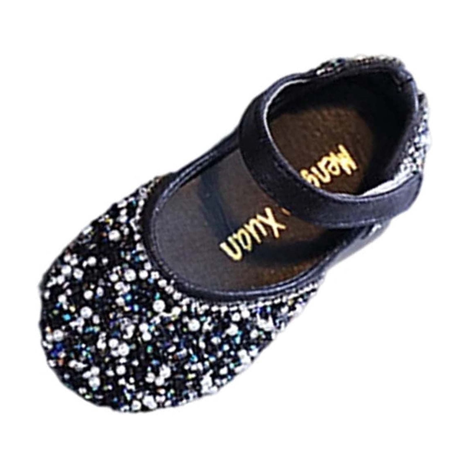 Floleo Girls' All-Over Rhinestone Pearl Mary Jane Flats Elastic Strap ...