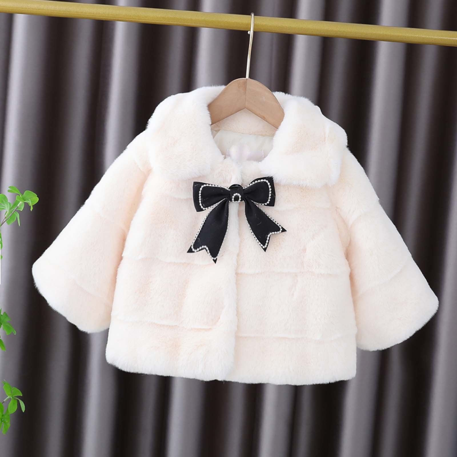 Floleo Girls Kids Outfits Autumn Winter Baby Girls Bow Decoration Plush Warm Cotton Coat ...