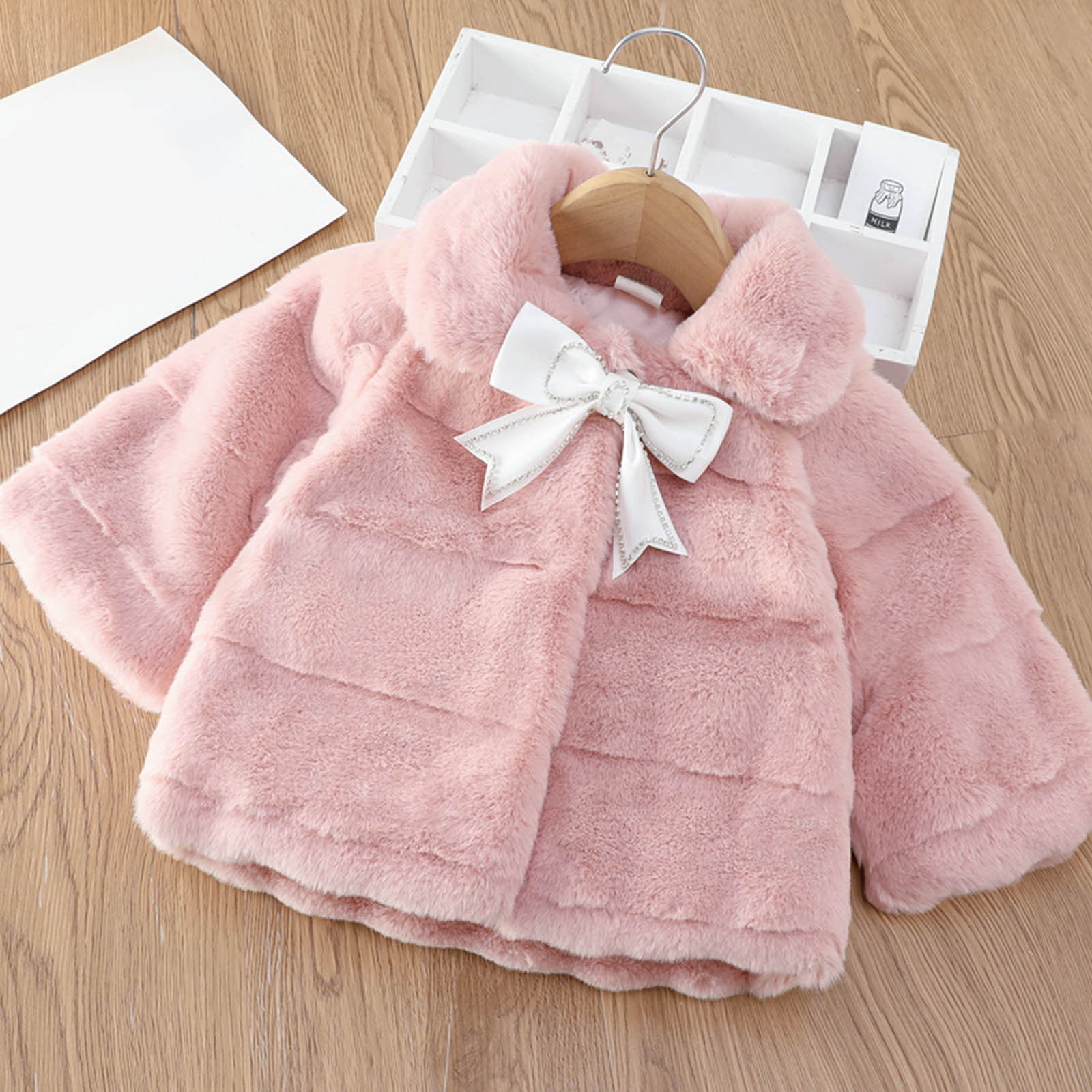 Floleo Girls Kids Outfits Toddler Girls Solid Color Plush Cute Bow Imitation Rabbit Fur Keep ...
