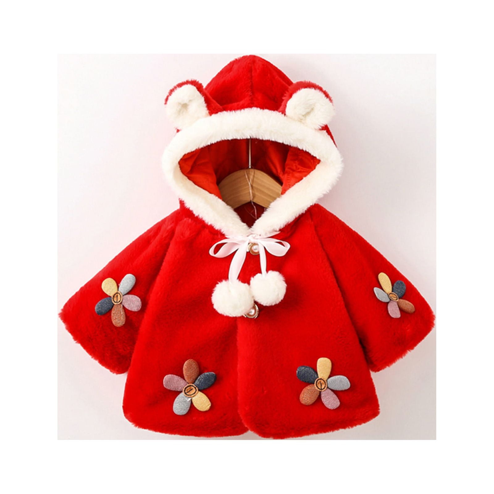 Floleo Girls Kids Outfits Toddler Girls Solid Color Plush Cute Flowers Rabbit Ears Winter Hoodie ...