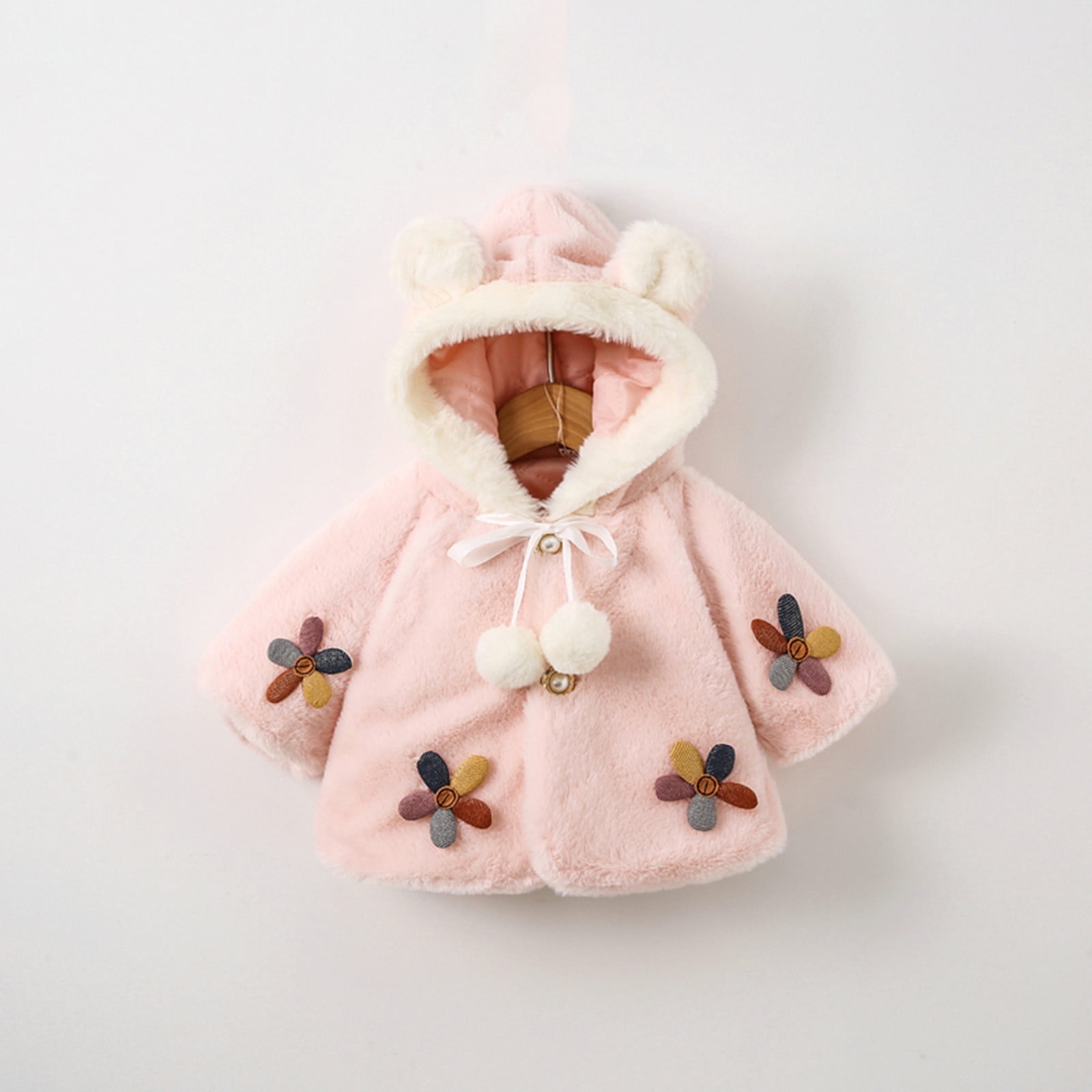 Floleo Girls Kids Outfits Toddler Girls Solid Color Plush Cute Flowers Rabbit Ears Winter Hoodie ...