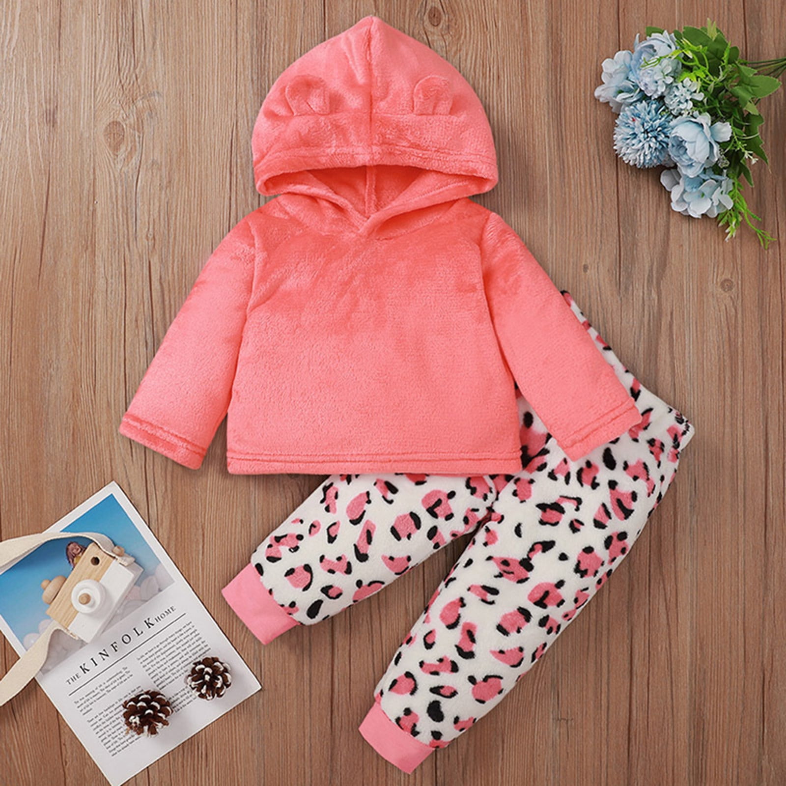 Floleo Girls Kids Outfits Toddler Kids Baby Girls Flannel Warm Leopard Print Hooded Coat Pants ...