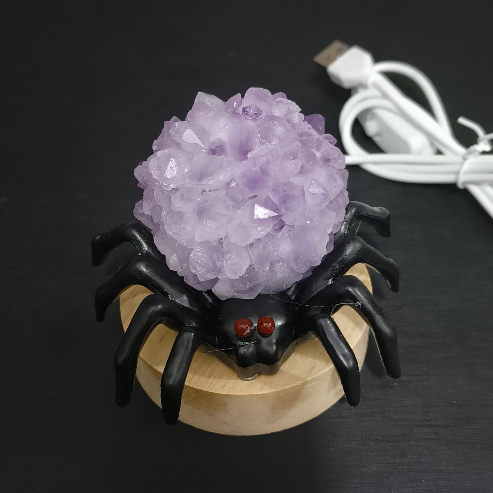 Floleo Glowing Halloween Decorations Amethyst Crystal Spider Lamp ...