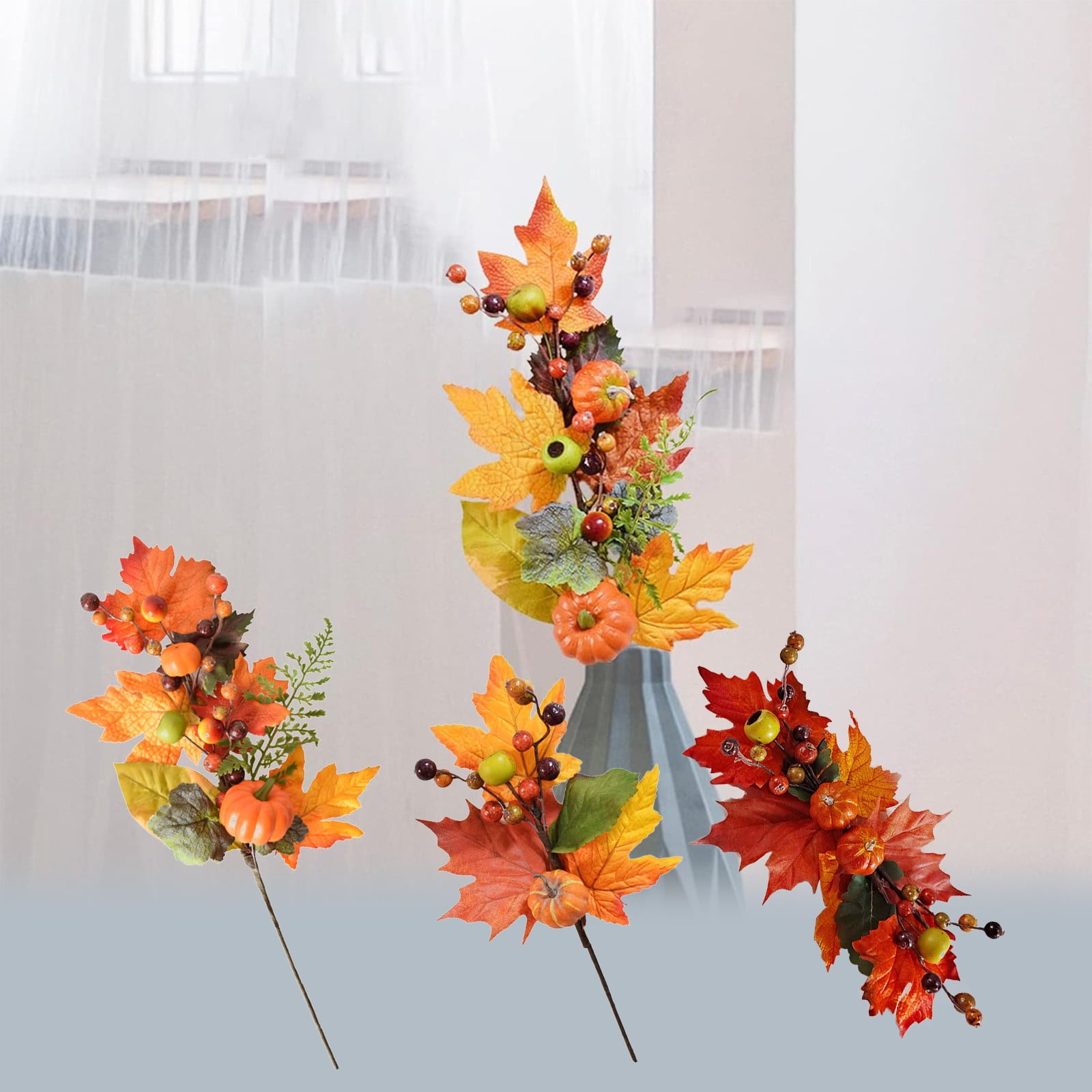 Floleo Halloween Artificial Maple Leaves Pumpkin Berry Stems ,Fall ...