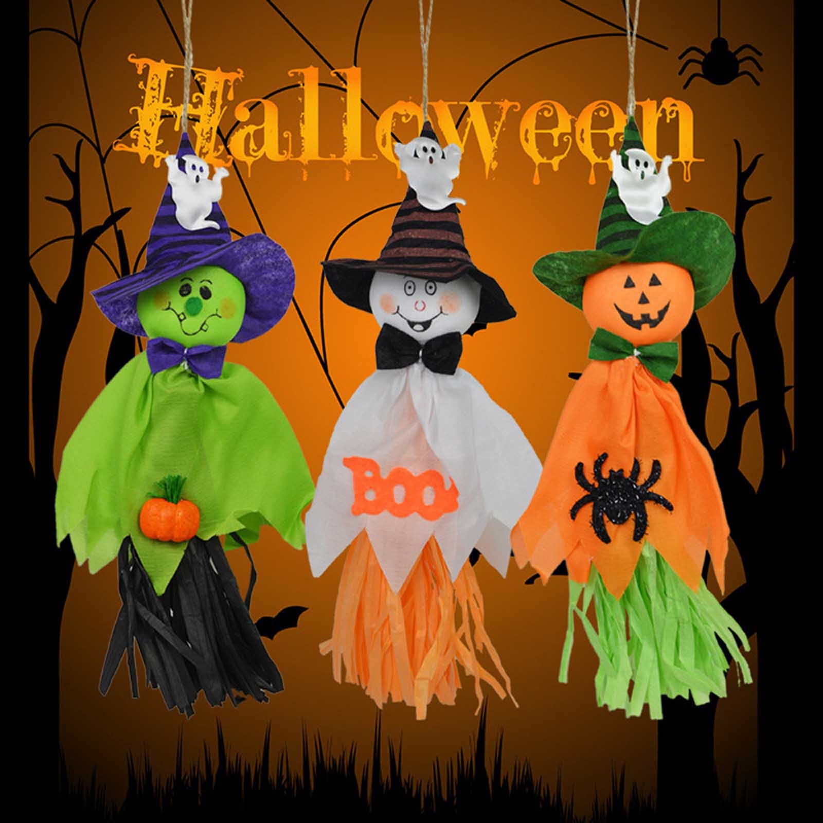 Floleo Halloween Decoration Hanging Ghost, Pumpkin Ghost Straw Windsock ...