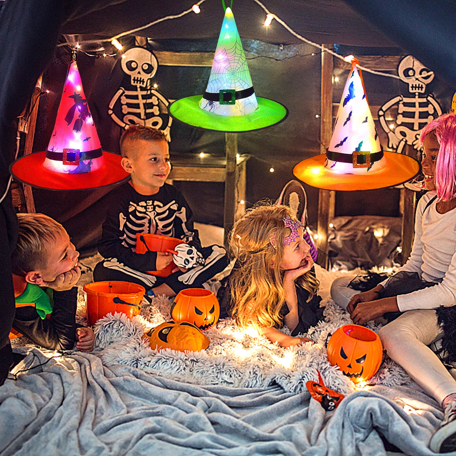 Floleo Halloween Decorations Witch Hat Lights, Halloween LED Hanging ...